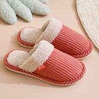 China 2021 New Design Corduroy Couple Home indoor Slippers Female Candy Color Thermal Hard-Wearing Casual Shoes for sale