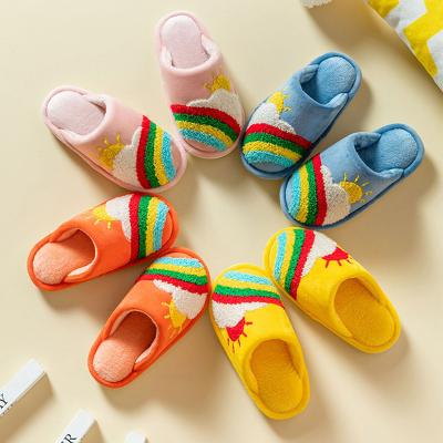 China Children Cartoon Cute Rainbow home Slippers Boys And Girls skin-friendly Plush Warm Non-Slip Home Indoor Shoes for sale