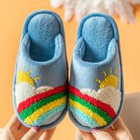 China Children Cartoon Cute Rainbow home Slippers Boys And Girls skin-friendly Plush Warm Non-Slip Home Indoor Shoes for sale