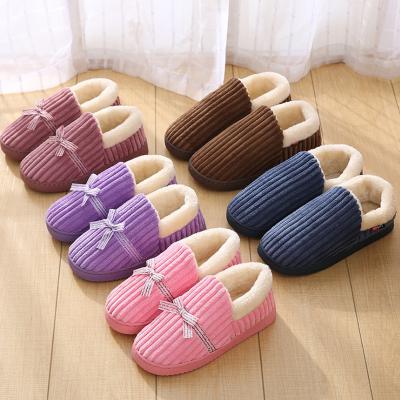 China Custom New Design Corduroy Bowknot Slipper Women and Male Home Indoor Wrap Heel house lining shoes female fur slippers for sale