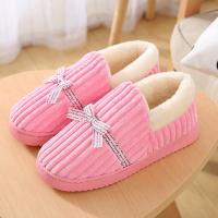 China Custom New Design Corduroy Bowknot Slipper Women and Male Home Indoor Wrap Heel house lining shoes female fur slippers for sale