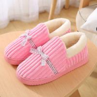 China Custom New Design Corduroy Bowknot Slipper Women and Male Home Indoor Wrap Heel house lining shoes female fur slippers for sale