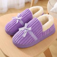 China Custom New Design Corduroy Bowknot Slipper Women and Male Home Indoor Wrap Heel house lining shoes female fur slippers for sale