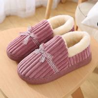 China Custom New Design Corduroy Bowknot Slipper Women and Male Home Indoor Wrap Heel house lining shoes female fur slippers for sale