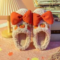 China Wholesale new Winter Female PVC Slippers cute apple and bow decoration Anti-slip Warm Home Indoor slippers for sale