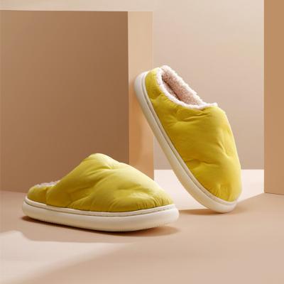 China 2021 New Design Down Comfortable Home Indoor Waterproof Shoes Print Letter Pattern Thermal Outdoor Snow Winter Slippers for sale
