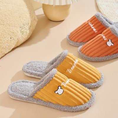 China Couple winter embroidery Slippers Women Comfort velvetThermal Hard-Wearing Corduroy upper Home indoor Shoes for sale