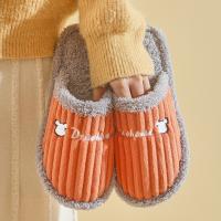 China Couple winter embroidery Slippers Women Comfort velvetThermal Hard-Wearing Corduroy upper Home indoor Shoes for sale
