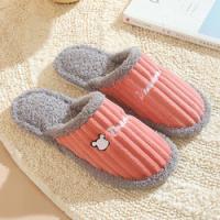 China Couple winter embroidery Slippers Women Comfort velvetThermal Hard-Wearing Corduroy upper Home indoor Shoes for sale