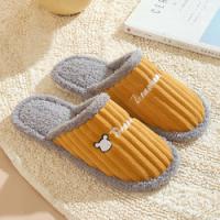 China Couple winter embroidery Slippers Women Comfort velvetThermal Hard-Wearing Corduroy upper Home indoor Shoes for sale