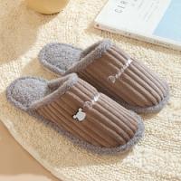 China Couple winter embroidery Slippers Women Comfort velvetThermal Hard-Wearing Corduroy upper Home indoor Shoes for sale