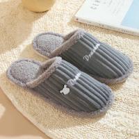 China Couple winter embroidery Slippers Women Comfort velvetThermal Hard-Wearing Corduroy upper Home indoor Shoes for sale