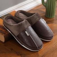 China Wholesale Custom 2021 New Design PU leather Couple Slippers Winter Casual Comfort Skid-friendly Warm Non-slip Female home Shoes for sale