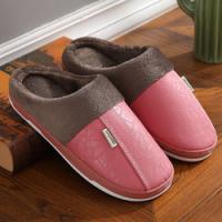 China Wholesale Custom 2021 New Design PU leather Couple Slippers Winter Casual Comfort Skid-friendly Warm Non-slip Female home Shoes for sale