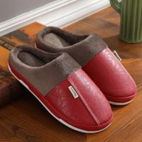 China Wholesale Custom 2021 New Design PU leather Couple Slippers Winter Casual Comfort Skid-friendly Warm Non-slip Female home Shoes for sale