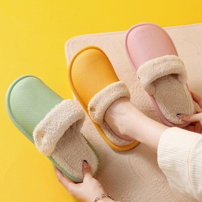 China New Design ladies EVA Waterproof Home Indoor Shoes Women and Men solid color Thick bottom Plush Warm Slippers for sale