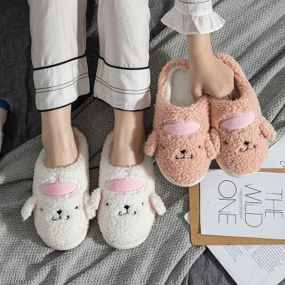 China New custom comfortable and beautiful Women shoes cute delicate plush fabric pvc material sole Thermal couple slippers for sale