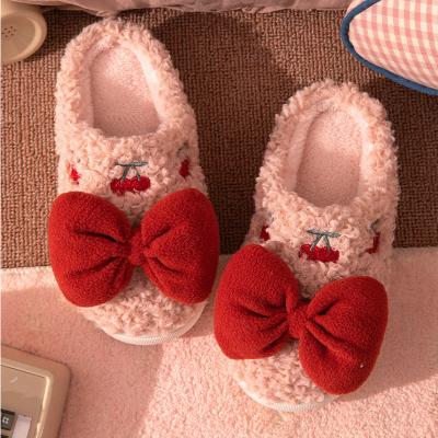 China Wholesale Women Home Slippers Fluffy bowknot Home Slippers For ladies Floor Slippers With Soft Bottom for sale