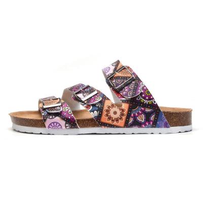 China Customized high quality colorful printed women cork slippers 2021 new fashion ladies beach slipper and sandals for sale