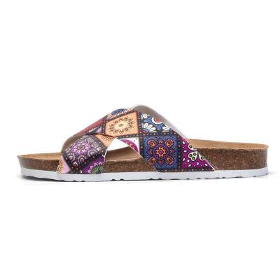 China 2021 New design high quality best price summer women slipper fashion Pattern Printing Double Buckle Cork Slipper for sale