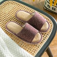 China Wholesale Customized Good Quality Breathable Summer house Indoor Women Sandals Linen Open Toe Slippers for sale