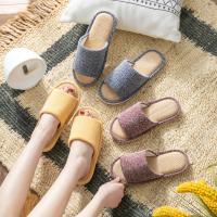 China Wholesale Customized Good Quality Breathable Summer house Indoor Women Sandals Linen Open Toe Slippers for sale