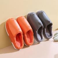 China 2021 New Design Simple PU leather Couple Slippers Winter Warm Waterproof Hard-Wearing Female Home indoor Shoes for sale