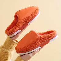 China 2021 New Design Simple PU leather Couple Slippers Winter Warm Waterproof Hard-Wearing Female Home indoor Shoes for sale