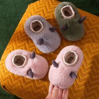 China 2021 New Design Children Cute Ox Horn Wrap heel Slippers Autumn Winter Warm Non-slip Soft Sole Home Indoor Shoe kids fur slipper for sale