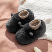 China 2021 New Design Children Cute Ox Horn Wrap heel Slippers Autumn Winter Warm Non-slip Soft Sole Home Indoor Shoe kids fur slipper for sale