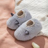 China 2021 New Design Children Cute Ox Horn Wrap heel Slippers Autumn Winter Warm Non-slip Soft Sole Home Indoor Shoe kids fur slipper for sale