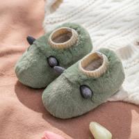 China 2021 New Design Children Cute Ox Horn Wrap heel Slippers Autumn Winter Warm Non-slip Soft Sole Home Indoor Shoe kids fur slipper for sale