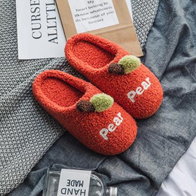 China new design couple fruit winter warm slippers cartoon house indoor non-slip winter women plush  slippers for sale