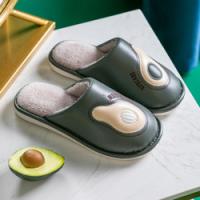 China Customized cartoon avocado PU lint slippers winter couple indoor warmth thick-soled wear-resistant slippers for sale