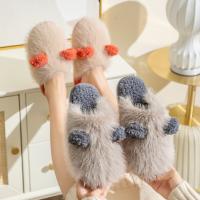 China 2021 custom new Fashion winter women's fur slippers flat cute ear slippers women long hair house shoes for sale