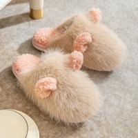 China 2021 custom new Fashion winter women's fur slippers flat cute ear slippers women long hair house shoes for sale