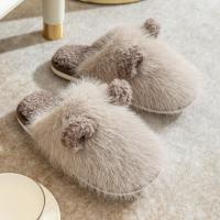 China 2021 custom new Fashion winter women's fur slippers flat cute ear slippers women long hair house shoes for sale