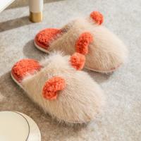 China 2021 custom new Fashion winter women's fur slippers flat cute ear slippers women long hair house shoes for sale