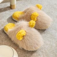 China 2021 custom new Fashion winter women's fur slippers flat cute ear slippers women long hair house shoes for sale