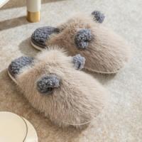 China 2021 custom new Fashion winter women's fur slippers flat cute ear slippers women long hair house shoes for sale