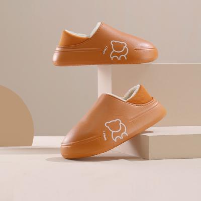 China New Design couple Cute Cartoon Bear Printing Wrap Heel Shoes Thicken Sole Thermal Waterproof Home Indoor Slippers for sale