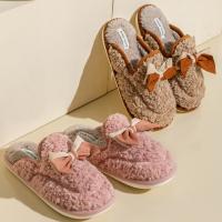 China PVC Plush Cute Bow Women Casual Flat Shoes Anti Slip Warm Closed Toe for sale