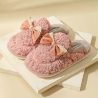China PVC Plush Cute Bow Women Casual Flat Shoes Anti Slip Warm Closed Toe for sale