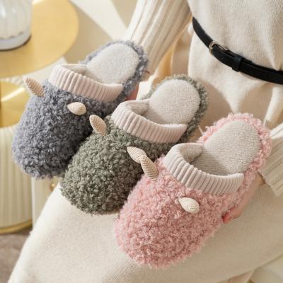 China new Winter souple thick warm horns ladies cute Colorful house indoor slippers soft and comfortable closed toe for men for sale