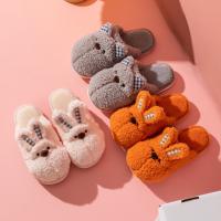 China new arrival rabbit hair PVC sole slippers winter cartoon house indoor thick soled plush shoes women fluffy grid pattern slipper for sale