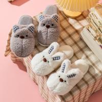 China new arrival rabbit hair PVC sole slippers winter cartoon house indoor thick soled plush shoes women fluffy grid pattern slipper for sale