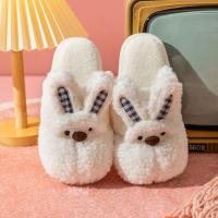 China new arrival rabbit hair PVC sole slippers winter cartoon house indoor thick soled plush shoes women fluffy grid pattern slipper for sale