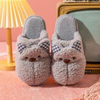 China new arrival rabbit hair PVC sole slippers winter cartoon house indoor thick soled plush shoes women fluffy grid pattern slipper for sale
