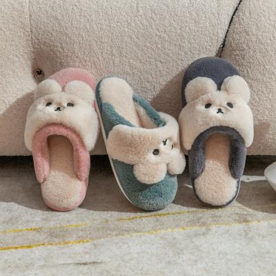 China women's Cute bear breathable soft bottom home slippers lovely non-slip winter fluffy house shoes in stock for sale