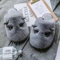 China 2021 Woman Slippers Lucky Cat Couple Cartoon Winter fluffy Cute Home Indoor Warmth house Shoes For ladies for sale